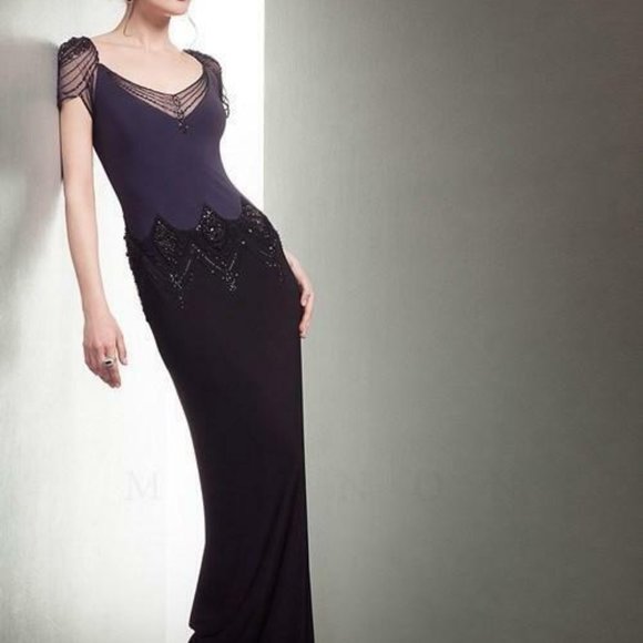 Mignon | Dresses | Nwt Mignon Beaded Embellished Graphite Black Evening ...